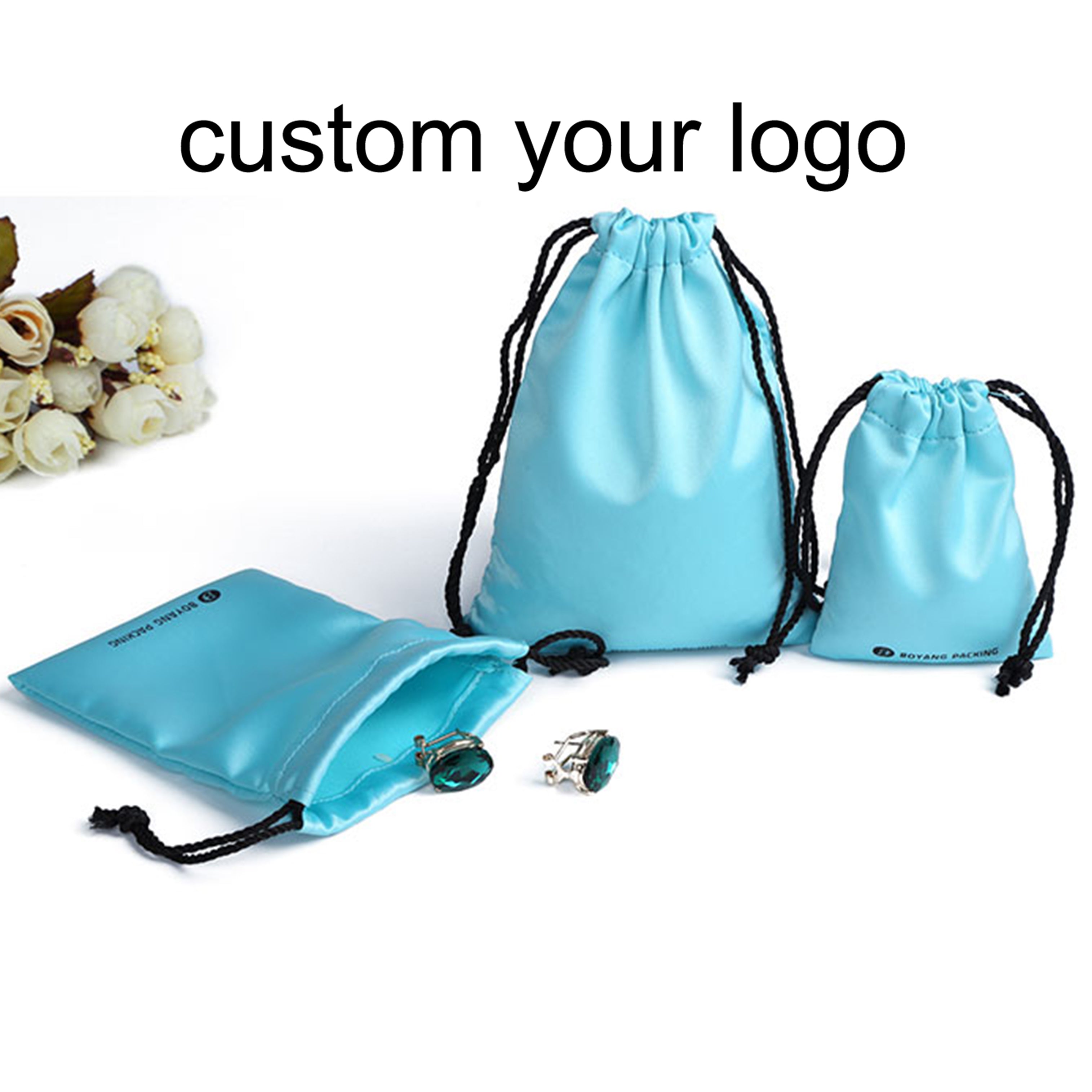 custom logo gift pouch drawstring velvet flannel Jewelry Pouch bag ...